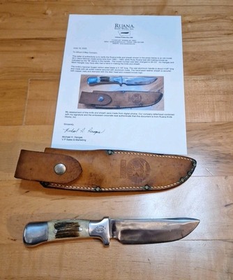 VINTAGE HANDMADE RUDY R.H. RUANA M MARKED KNIFE MODEL 26C W/ SHEATH AND ...