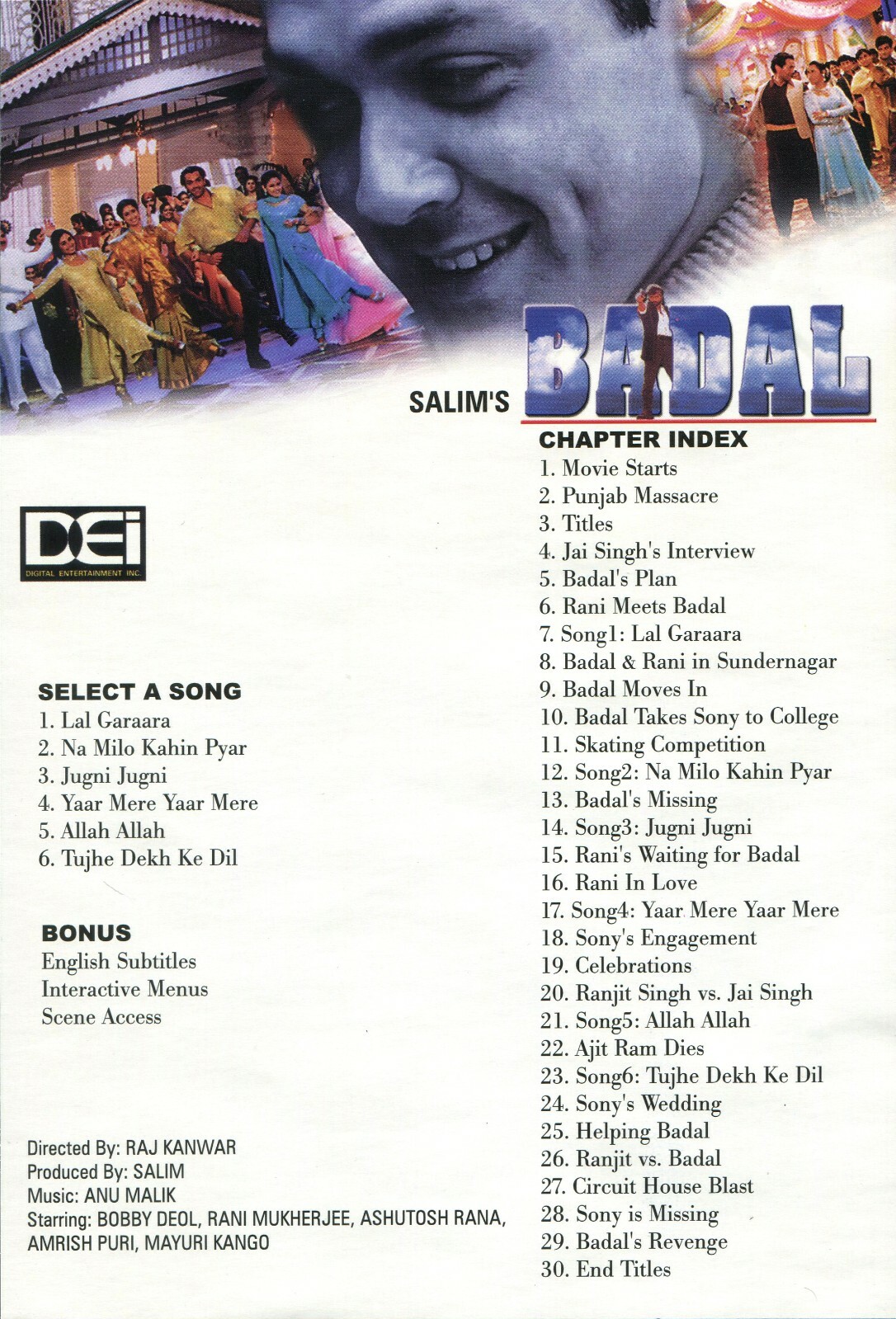 DVD- Salim's Badal- Raj Kanwar- Bobby Deol- Rani Mukherjee- 2000 DEI ...