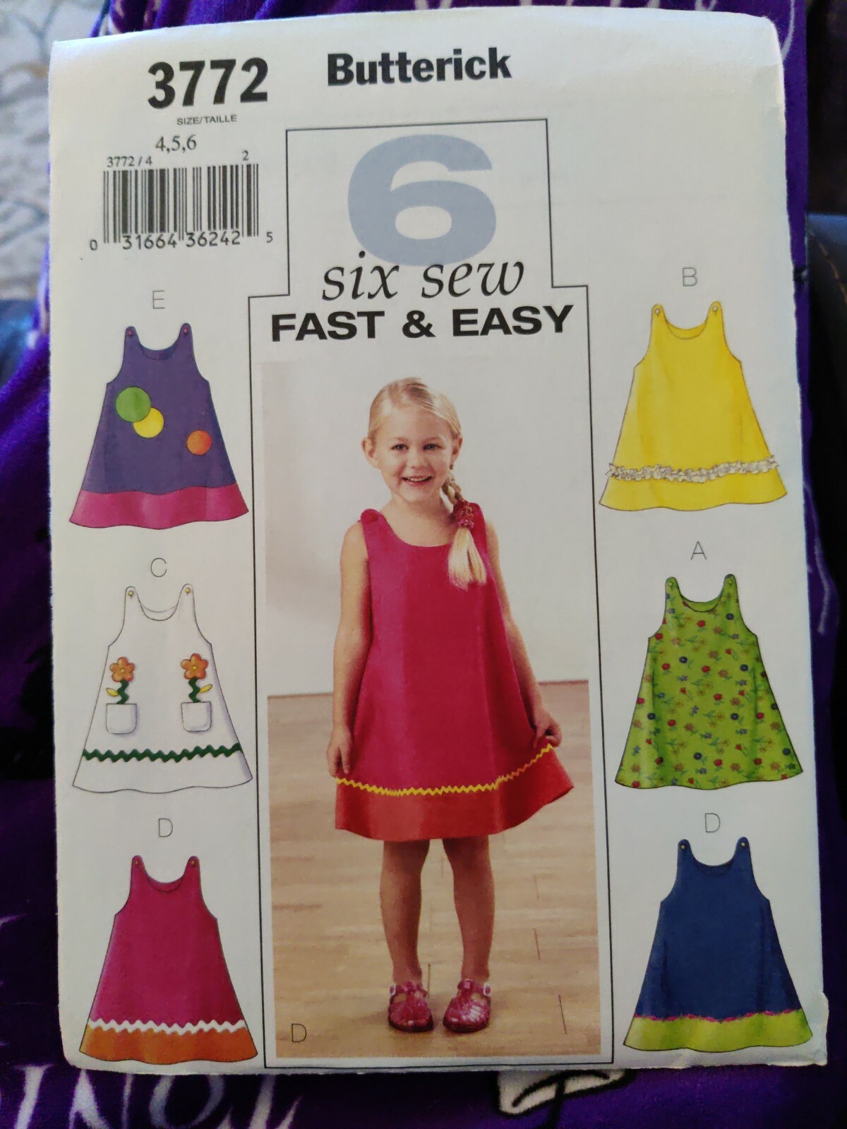 Butterick 3772 Toddlers / Girls Dress Pattern Size 4,5,6 Uncut Factory ...