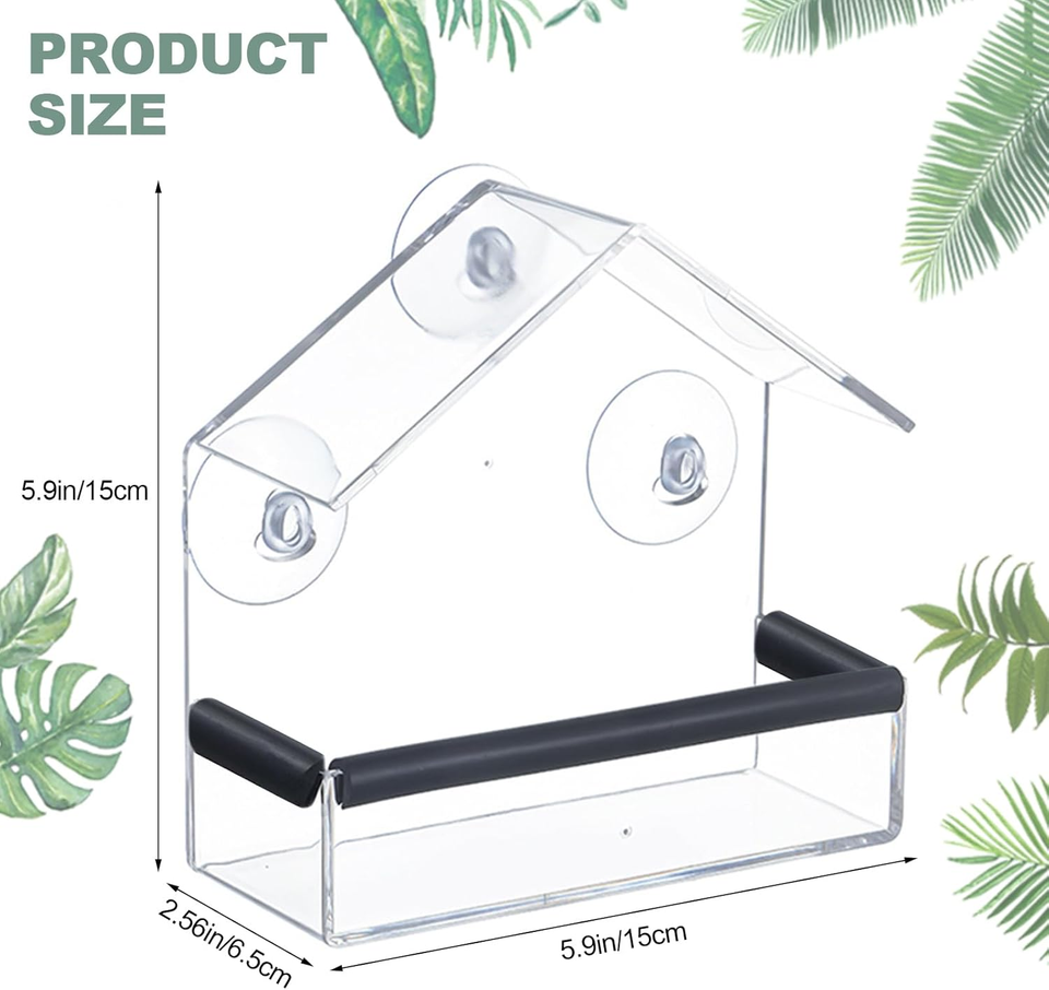 Window Bird Feeder, Bird House for outside with Rubber Pad, Small ...