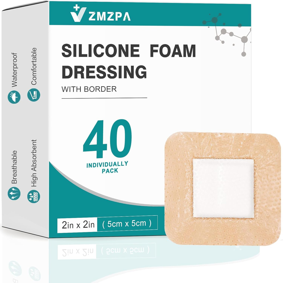 40 Pcs Silicone Foam Dressing 2X2 Gentle Border, Waterproof Silicone ...