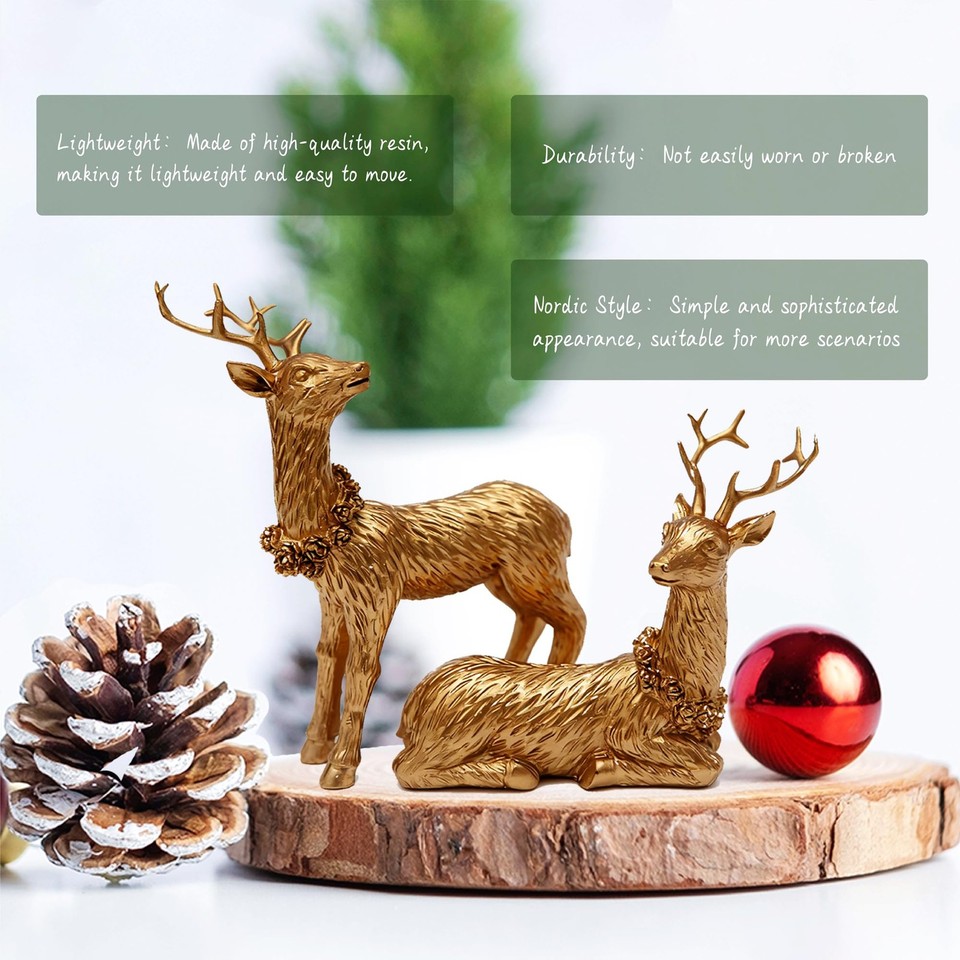 2pcs Pine Nut Reindeer Christmas Decorations, Deer Figurines Home Decor ...