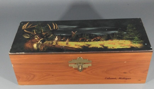 Souvenir Calumet Michigan Wooden Hinged Box Deer 9' x 4" x 3" | eBay