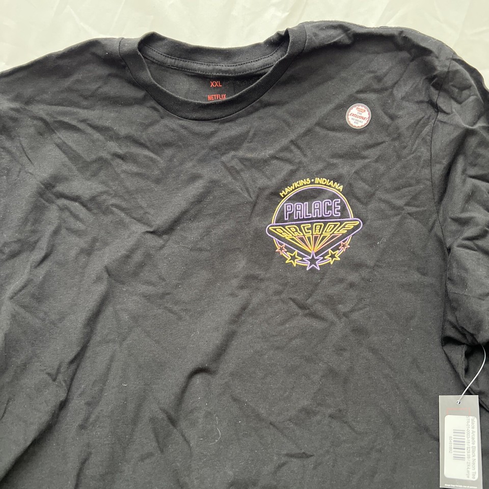 Stranger Things Palace Arcade Tee Hawkins Indiana Black Double Sided ...
