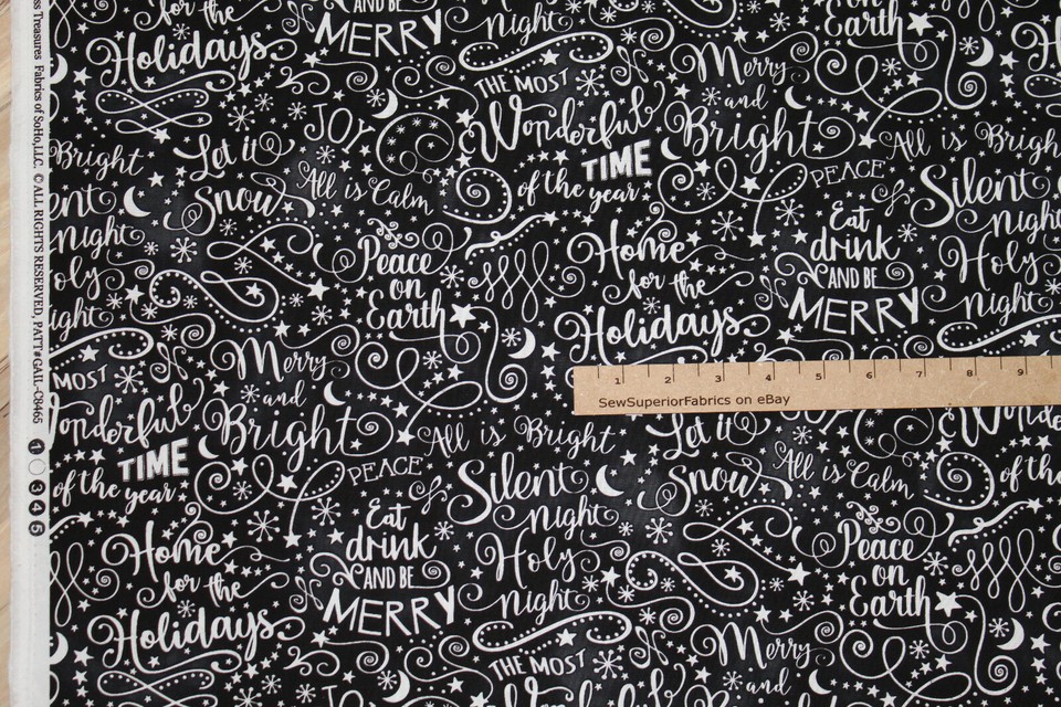 Silent Night Cardinal Chalk Words Christmas Tree Cotton Fabric 1/2 Yard ...