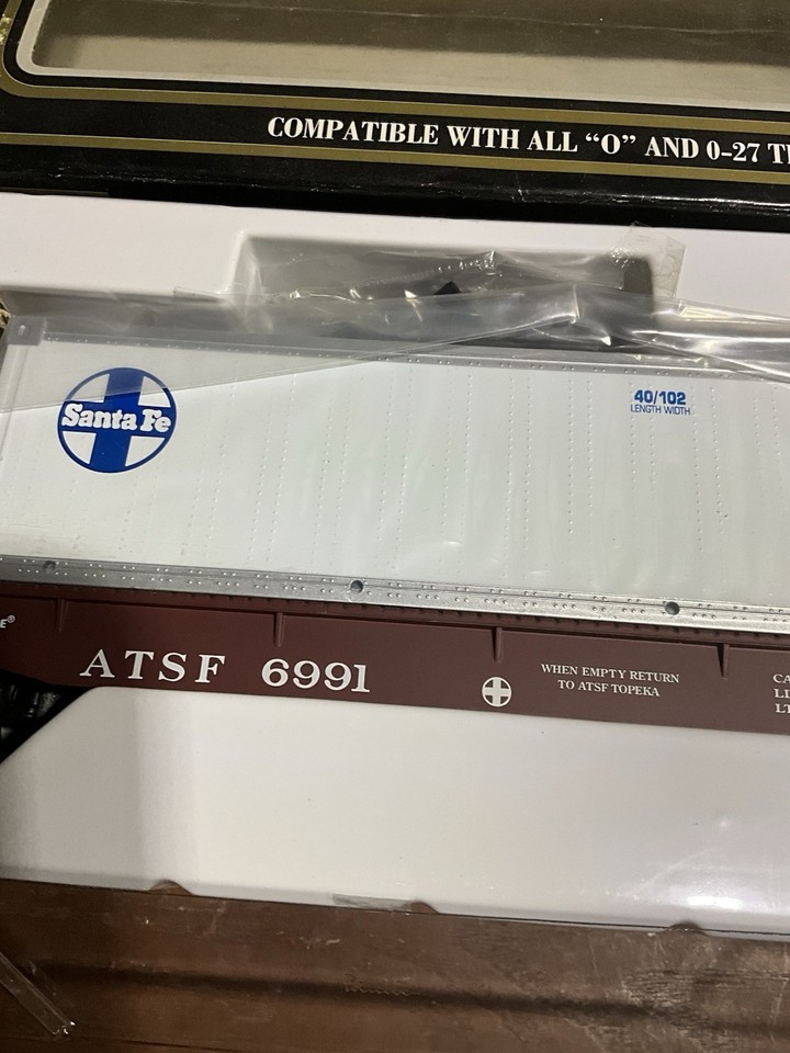 VINTAGE K-LINE 6991 ATSF SANTA FE FLAT CAR W/STAKES & BULKHEADS O SCALE ...