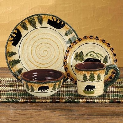 Black Bear Forest Dinnerware Set for Rustic Dining Experience | eBay