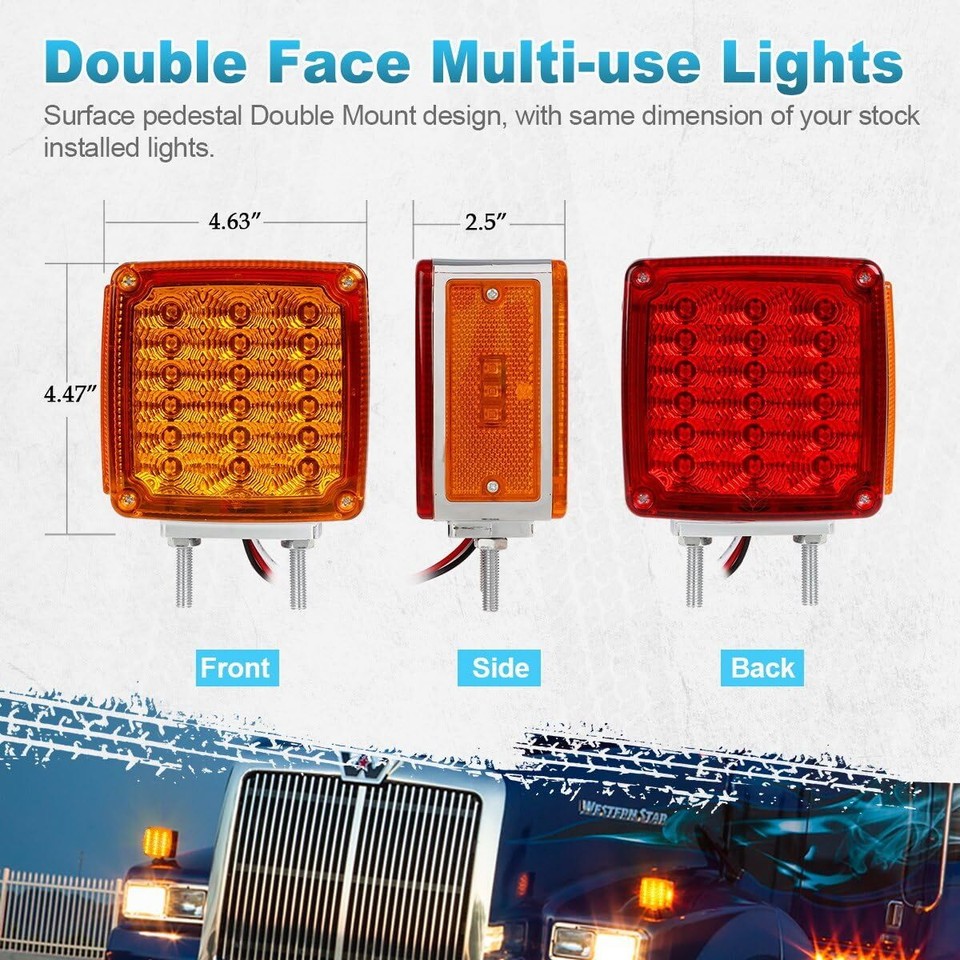 2 Square Dual Face Stud Mount Pedestal Cab Fender Turn Signal Light 39 ...
