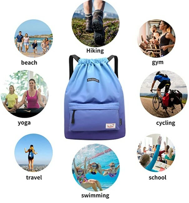 Gym Drawstring Backpack Water Resistant String Nylon Shoulder Travel ...