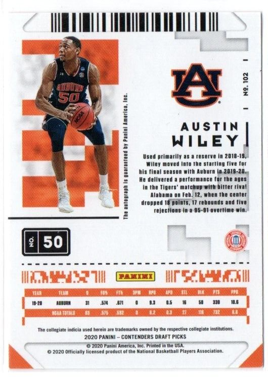 Austin Wiley 2020 Contenders Draft Game Ticket Red Foil Auburn RC ...