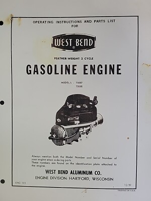 West Bend 70007 70008 700 Karting Engine 2-Cycle Owner & Parts Manual ...