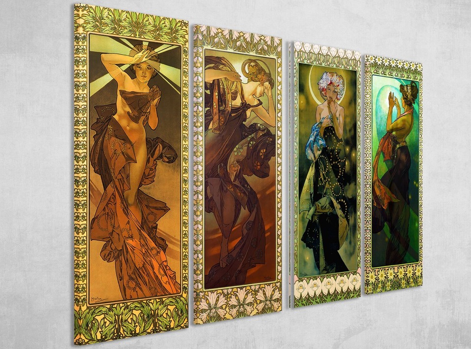 Alphonse Mucha Stars and the Moon 4 x Canvas Wall Art Picture Poster ...