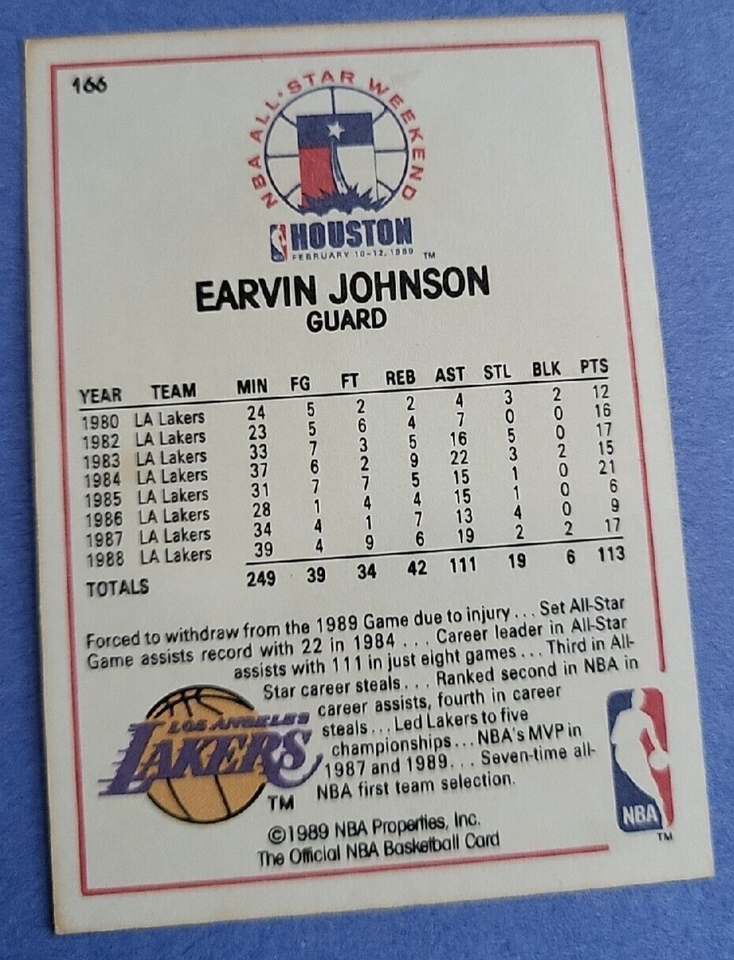 89 90 NBA Hoops Basketball Card 166 Earvin Johnson All Star Los Angeles ...