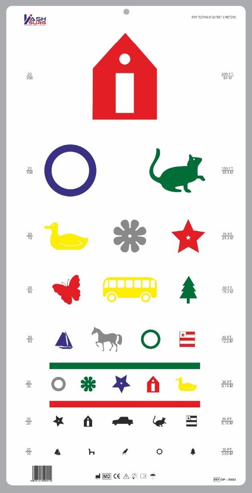 Snellen Traditional & Kindergarten Color Distance Vision Eye Chart 20 ...