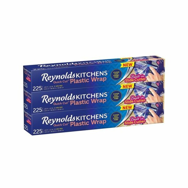 Reynolds Kitchens Quick Cut Plastic Wrap 3 Rolls X 225 SQ FT 1day ...