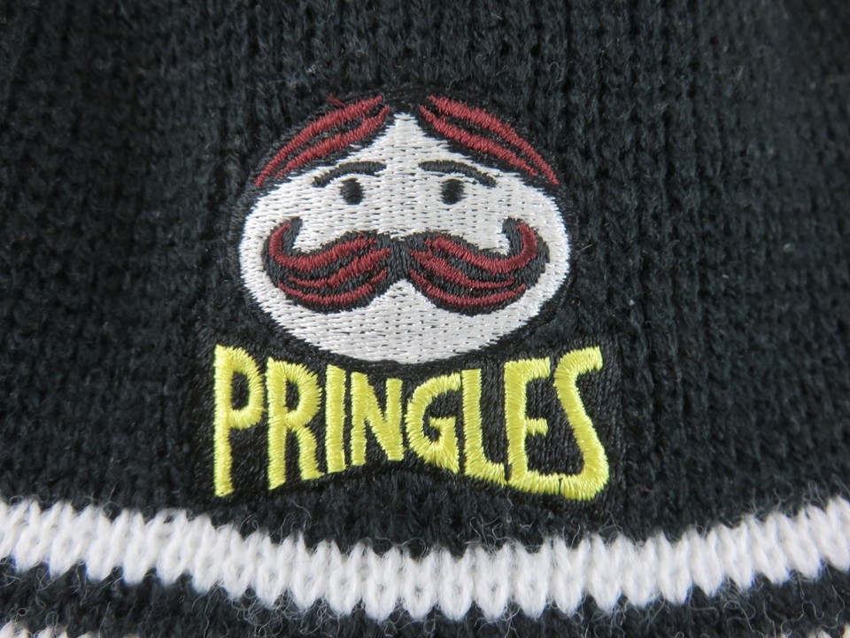 Smiley Pringles Potato Chips Beanie Knit Hat BLACK Vintage Made In USA ...