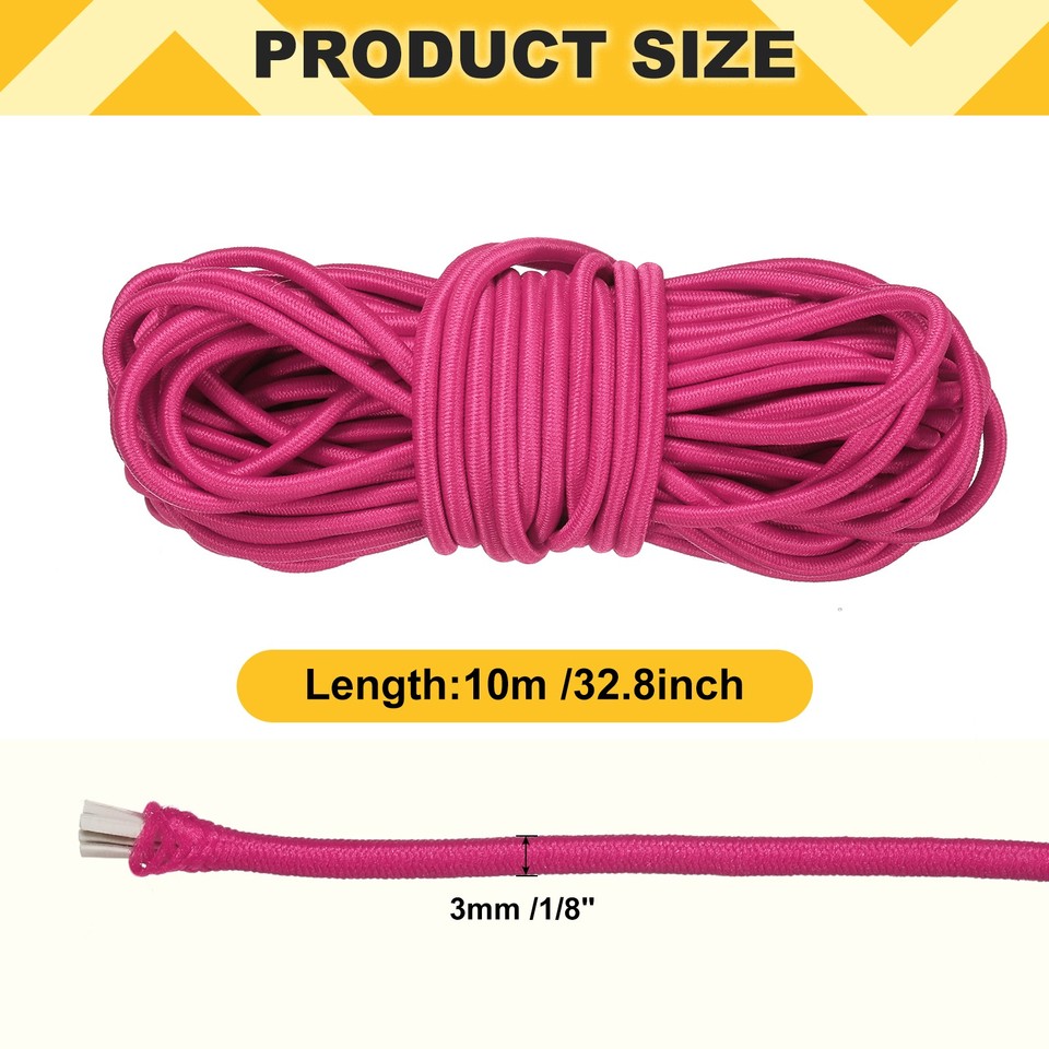 1/8"x32' Elastic Bungee Cord Shock Cords Stretch String Rope Rose Red ...