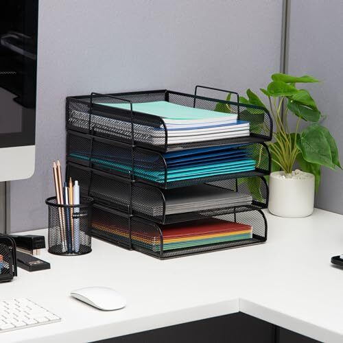 Stackable Paper Tray Desktop Organizer File Storage Office Metal Mesh ...