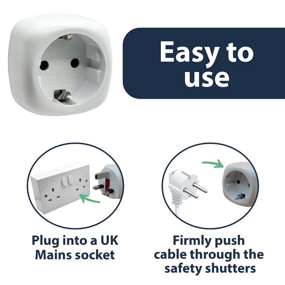 EU to UK Plug Adapter | Converts Euro 2 pin Schuko to UK Mains 3 Pin ...
