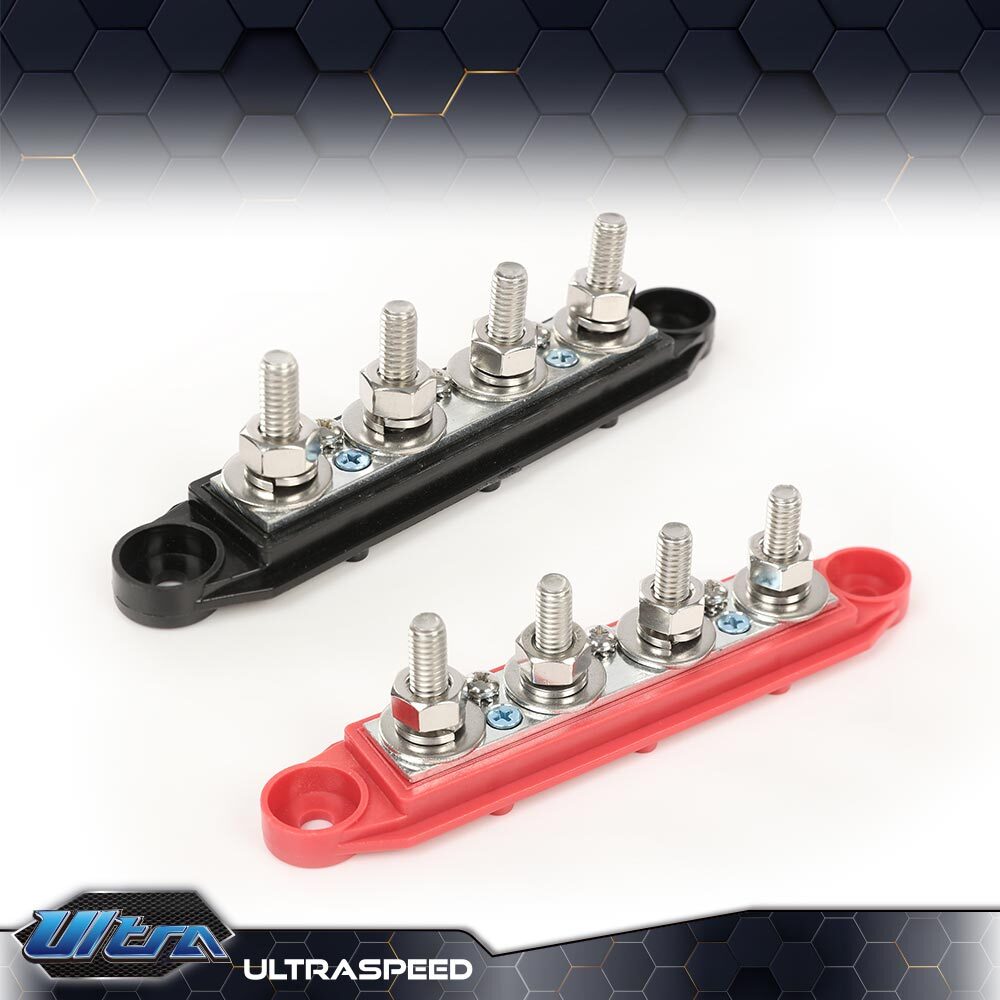 PAIR 4-POST BUSBAR POWER DISTRIBUTION BLOCKS BLACK/ RED 12V 250A 5/16 ...