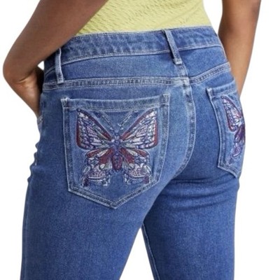Wild Fable Jeans Size 2 Embroidered Butterfly Pockets Low Rise Flare ...