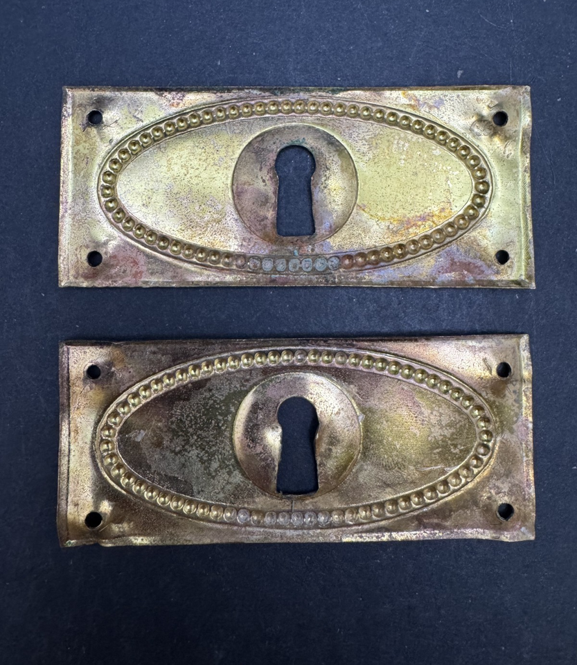 Pair of VTG Lightweight Brass Skeleton Key Hole Drawer Back Plate ...