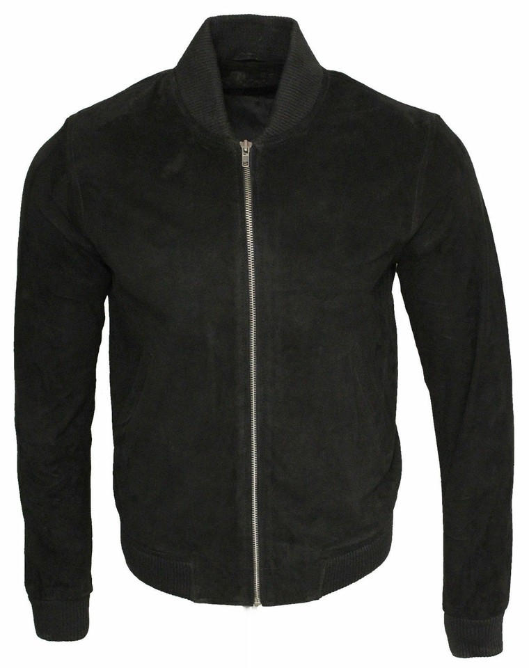 Mens Retro Black Goat Suede Leather Bomber Varsity Jacket | eBay