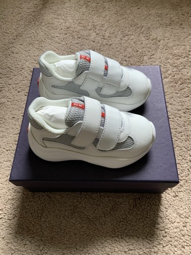 Prada Children’s America’s Cup Biker Leather White Gray Sneakers Size ...