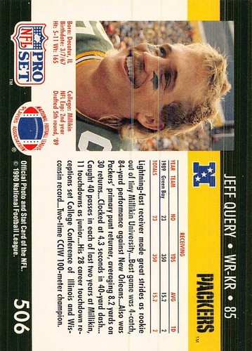 Jeff Query 1990 Pro Set 506 Green Bay Packers Football Card | eBay