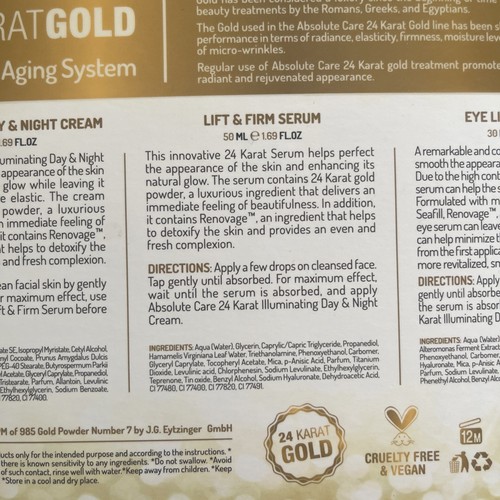 24 Karat Gold Absolute Care Lux Anti Aging Skin Care Trio Set Full Size ...