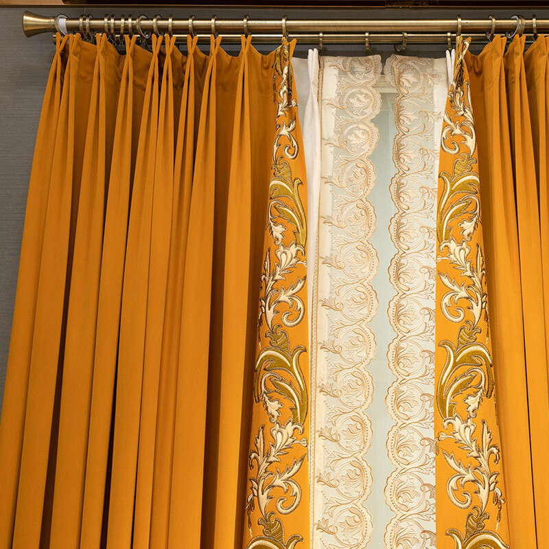 French orange stitching velvet embroidered high-end cloth curtain drape ...