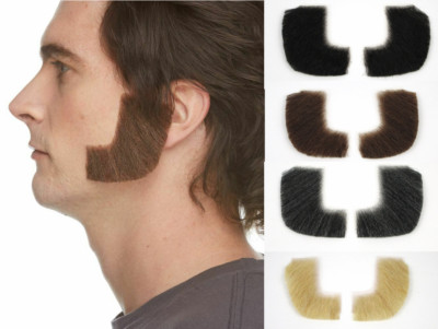 HUMAN HAIR COSTUME CURVED SIDEBURNS MUTTON CHOPS BIKER HIPPIE GREASE ...