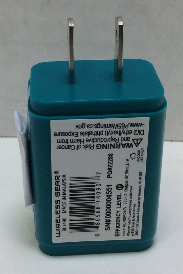 Wireless Gear 2 Port Wall Charger Plug Adapter, Teal, Lot of 4, Free ...
