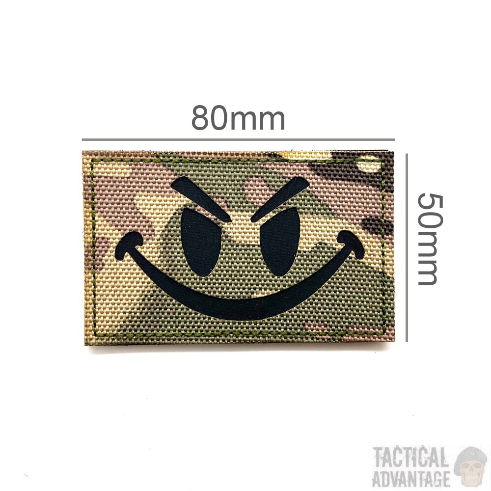 Multicam Camo Smiley Face Tactical Morale Patch IRR Hook & Loop Airsoft ...