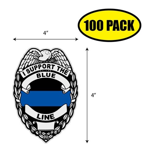 100 PACK 4"x2.75" I SUPPORT THE BLUE LINE Sticker Decal Humor Funny ...