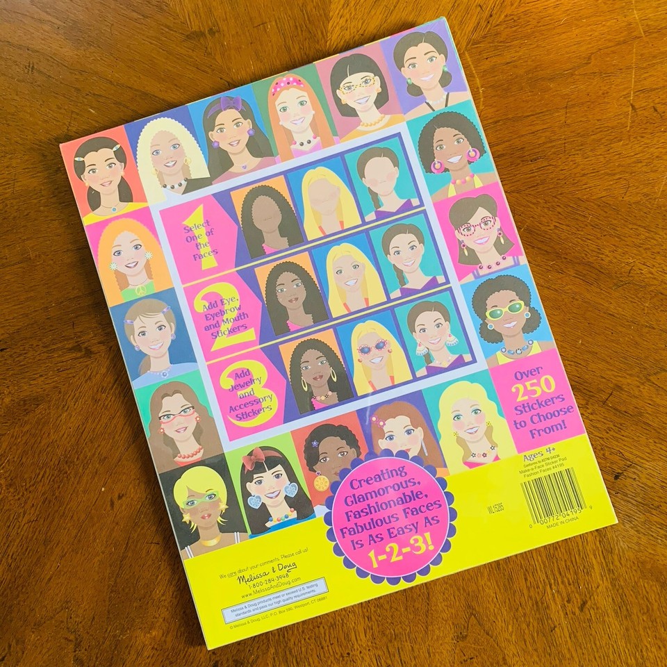 Melissa & Doug Make-a-Face Sticker Pad Fashion Faces 20 Faces & 5 ...