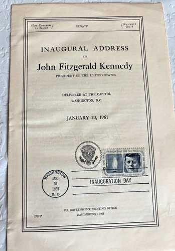 1961 US President John F Kennedy Inauguration Address Booklet with ...