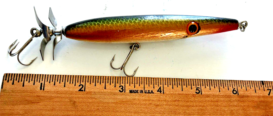 VINTAGE WOOD LURE SMITHWICK DEVILS HORSE GLASS EYES DOUBLE REAR PROP ...