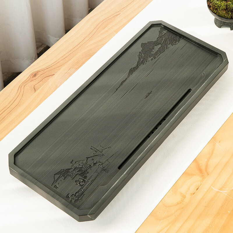 Stone Tea Tray Water Draining Serving Tray For Tea Set Carved Table ...