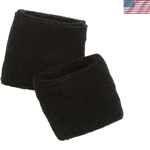 Black Wrist Sweat Bands Cotton Terry Absorbent Elastic Protective Band ...