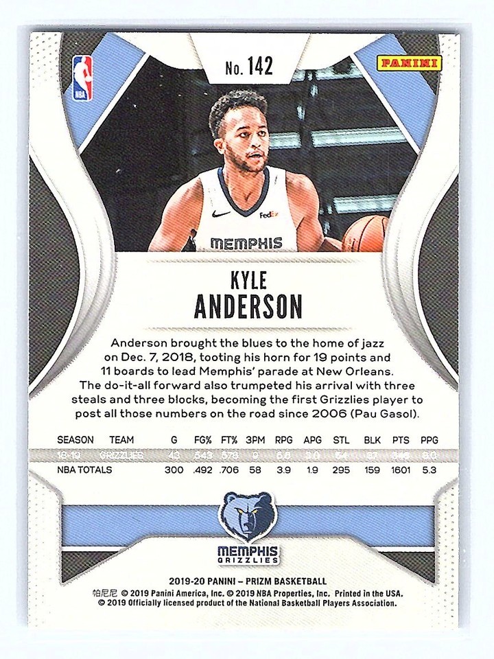 2019 Panini Prizm #142 Kyle Anderson MT/NRMT | eBay