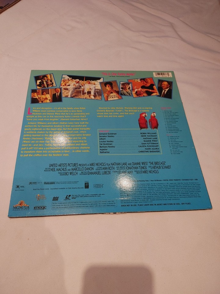 THE BIRDCAGE Laser Disc SEALED NOS Letter Box Edition MGM / UA Digital ...