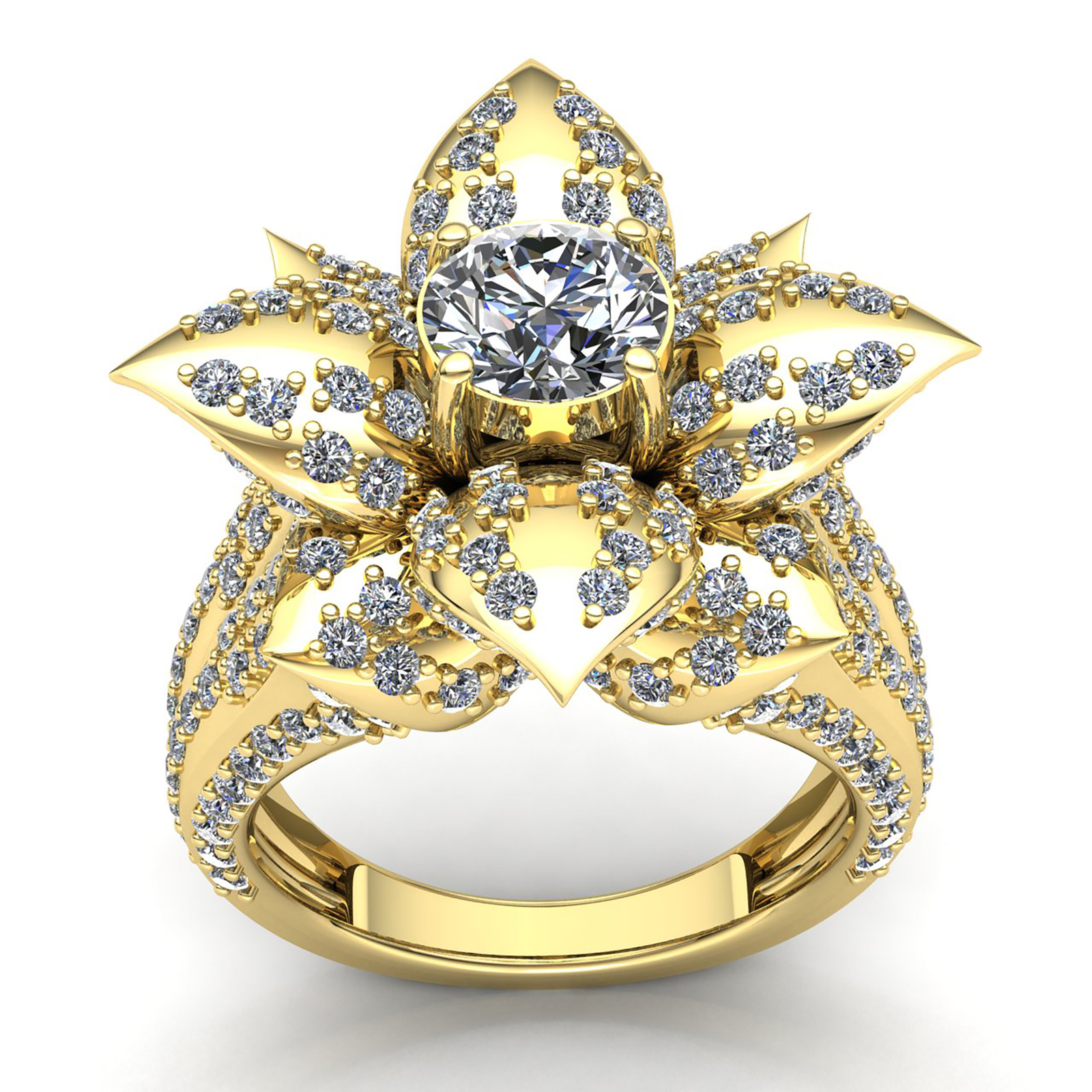 Real 2carat Round Cut Diamond Ladies Bridal Solitaire Flower Fancy Ring ...