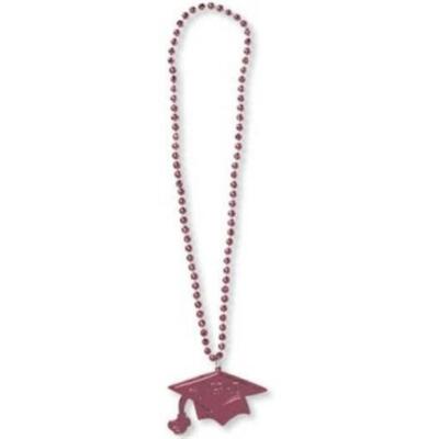 Graduation Burgundy Mortarboard Bead Necklace 33" Grad Party Favors ...