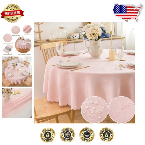 Nature-Inspired 80 Inch Round Table Cloth - Soft Pink with Scalloped ...