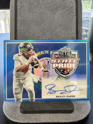 Bailey Zappe 2022 Leaf Metal Draft State Pride Autographed 01/30 BLUE ...