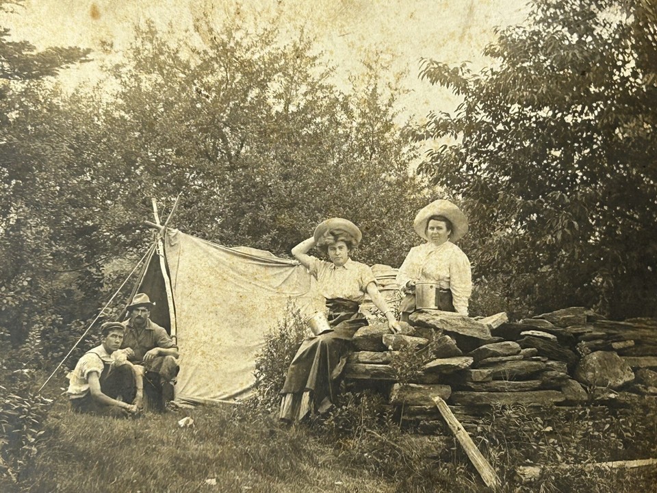 Antique Photo Woman Men Tent Camping Berry Farm Boy Lithia Goshen ...