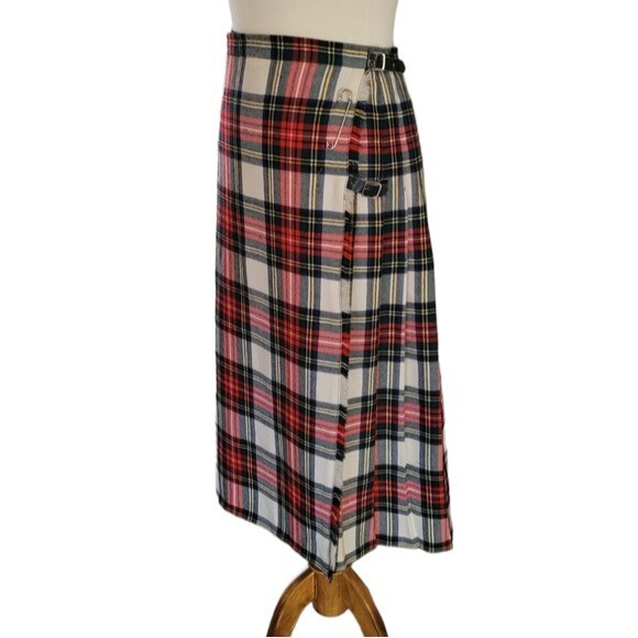 70's Authentic Wool Tartan Plaid Kilt Skirt with Pin … - Gem