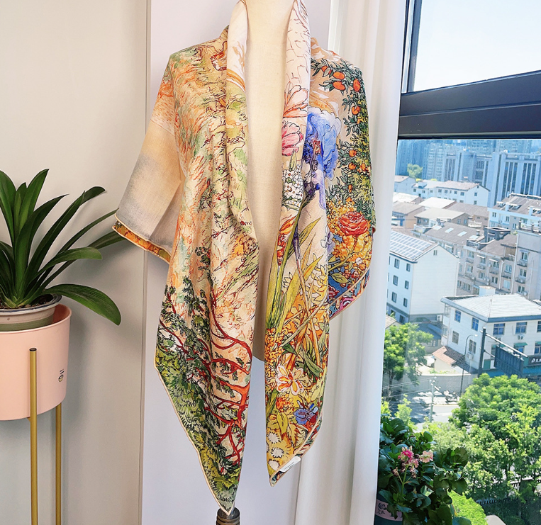 70% Cashmere 30% Silk 130X130cm Shawl petal Print wrap Bandana Scarf ...