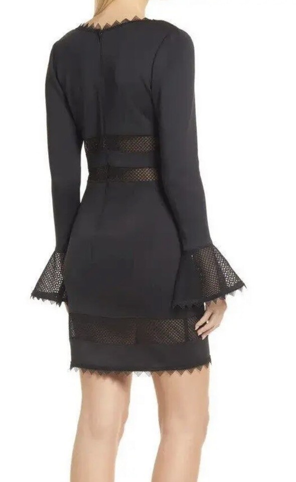 SHO BY TADASHI SHOJI XL Black Bell Sleeve Mesh Bodycon Cocktail Dress ...